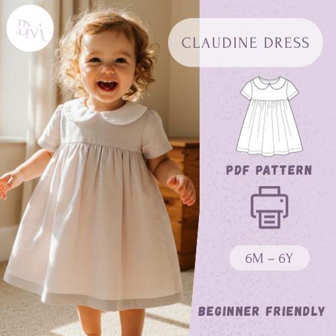 Patrón de costura en PDF para vestido trapecio de niña con cuello Peter ...