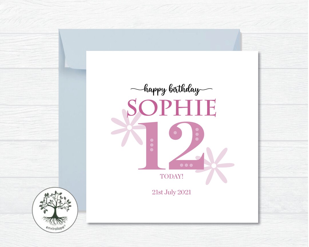 Personalised 12th Birthday Card, Happy 12th Birthday, Personalised, Age ...