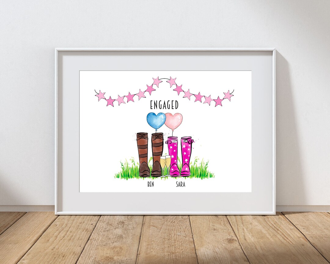 Welly Boot Print, Engagement Gift, Personalised Wellies Print ...