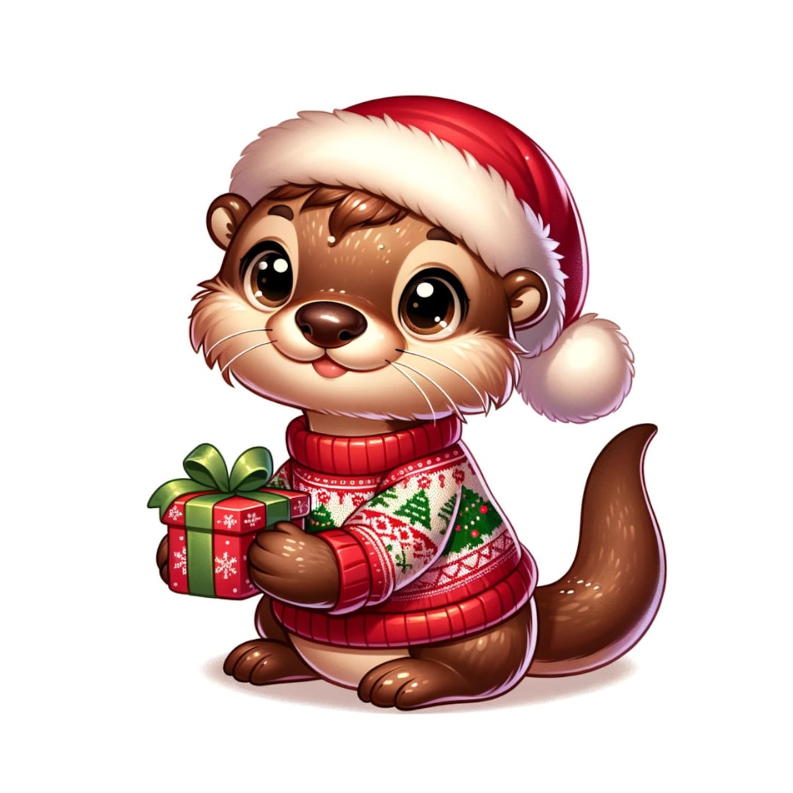 Adorable Otter Holiday Cartoon With Santa Hat Digital Illustration Cute ...