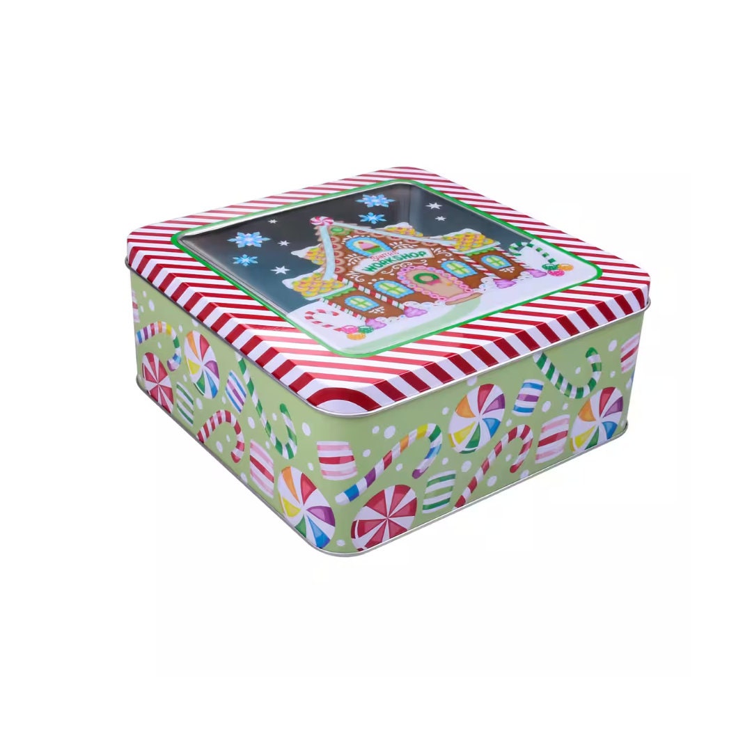 Holiday Tin Gift Box, Christmas Treats Metal Tin Box, Removable Lid ...