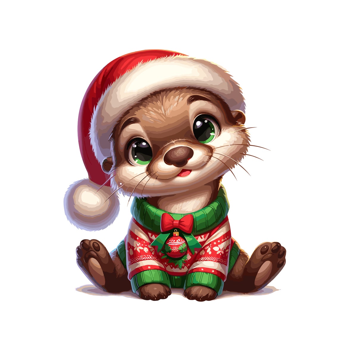 Adorable Otter Holiday Cartoon With Santa Hat Digital Illustration Cute ...