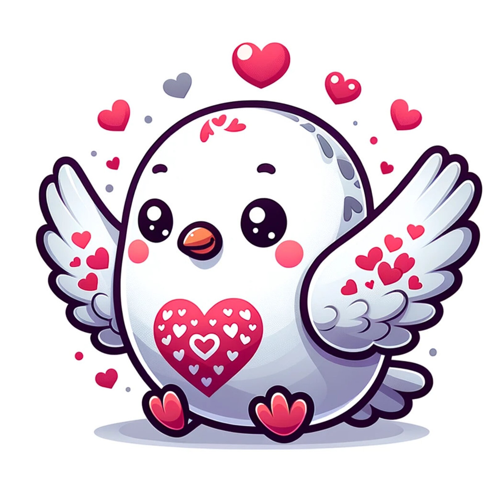 Turtle Dove Cartoon Digital Illustration Cute Valentine's Day Dove ...