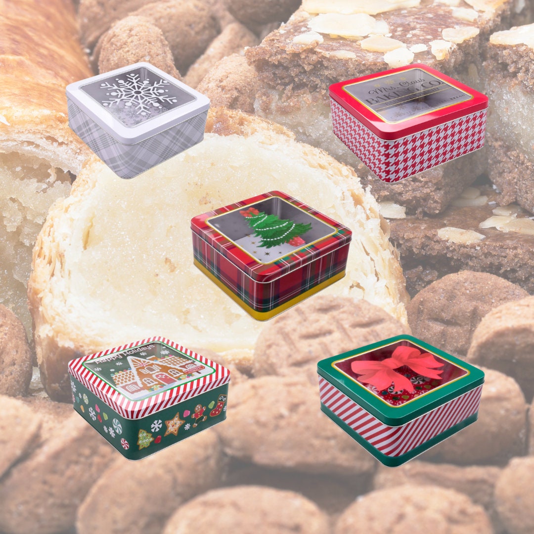 Holiday Tin Gift Box, Christmas Treats Metal Tin Box, Removable Lid ...