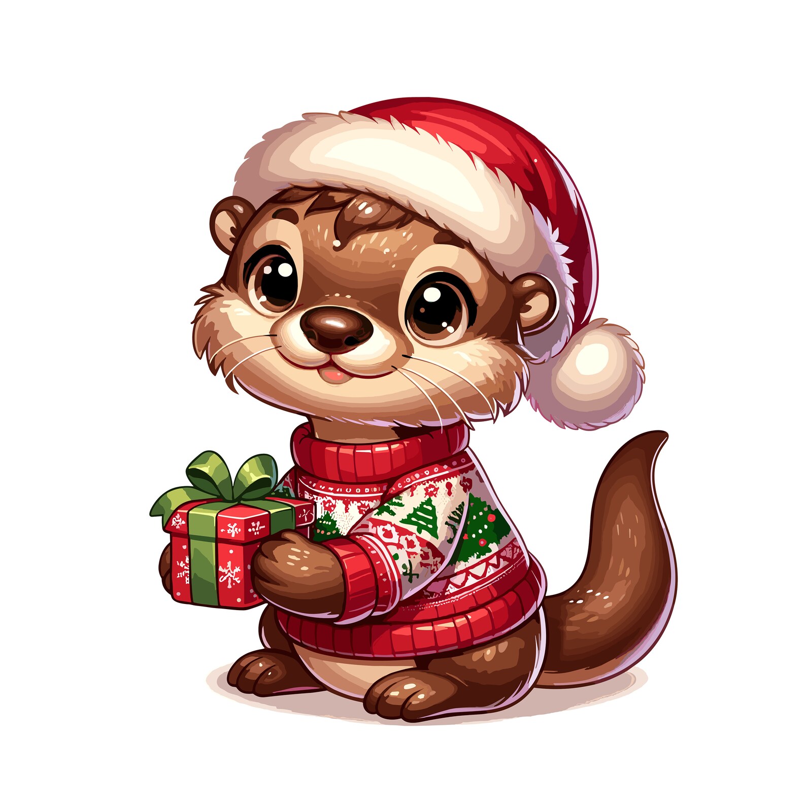 Adorable Otter Holiday Cartoon With Santa Hat Digital Illustration Cute ...
