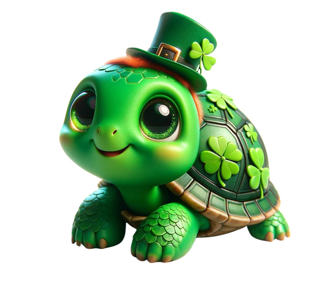 Lucky Shamrock Turtle Digital Art St. Patrick's Day Turtle Green Hat ...