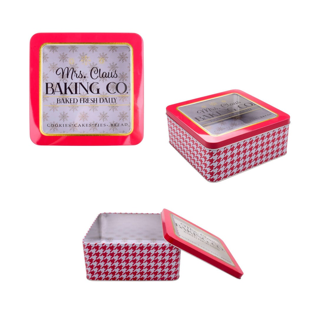 Holiday Tin Gift Box, Christmas Treats Metal Tin Box, Removable Lid ...