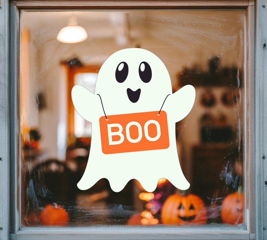 Cute Ghost Halloween Window Cling Decal Static Vinyl, Non-adhesive ...
