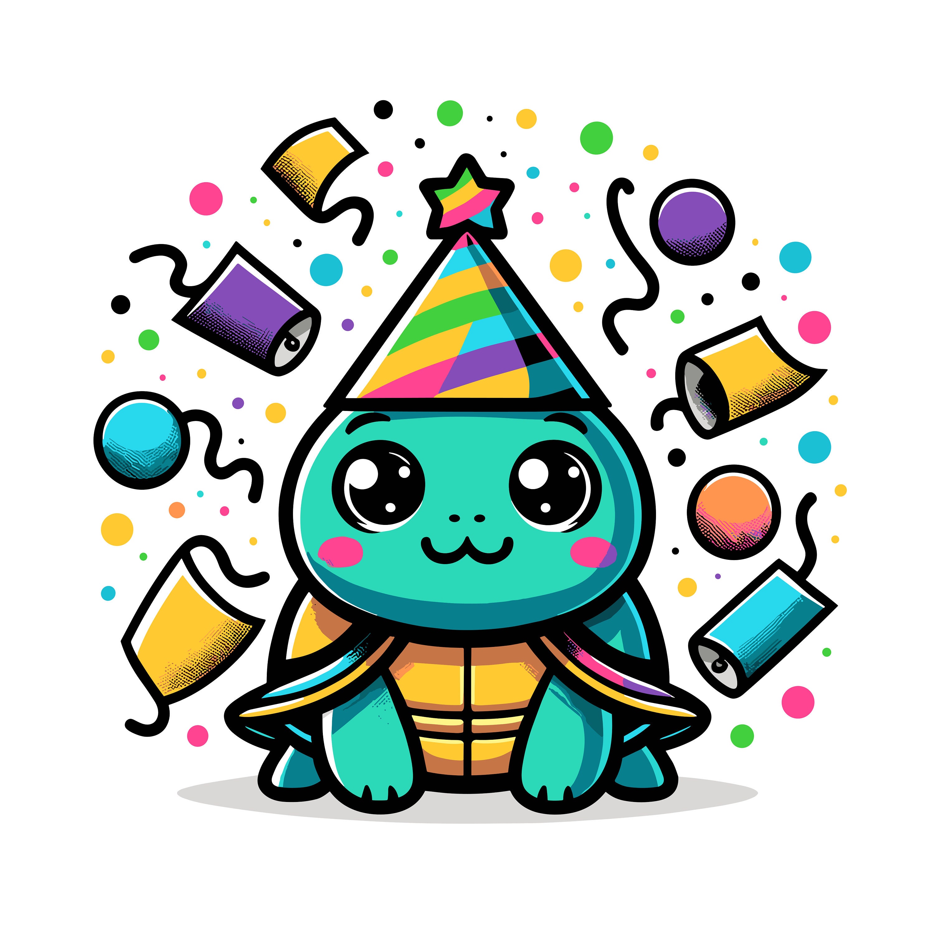 Celebration Turtle Illustration Adorable Party Turtle Clipart, Festive ...