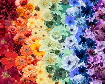 Rainbow Flower Art Print From Unique Collage Artwork, Colorful ...