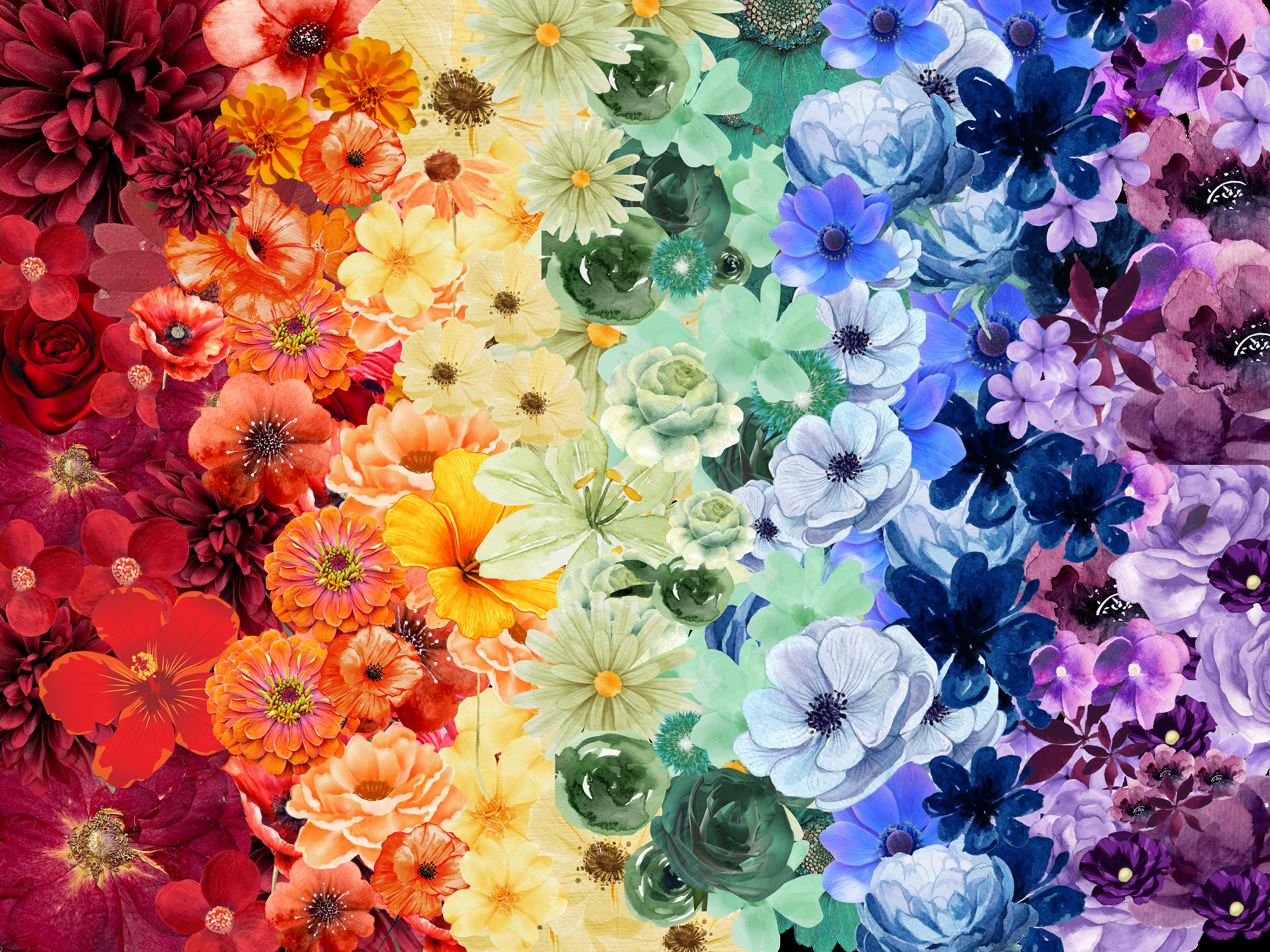 Rainbow Flower Collage Digital Print - Etsy