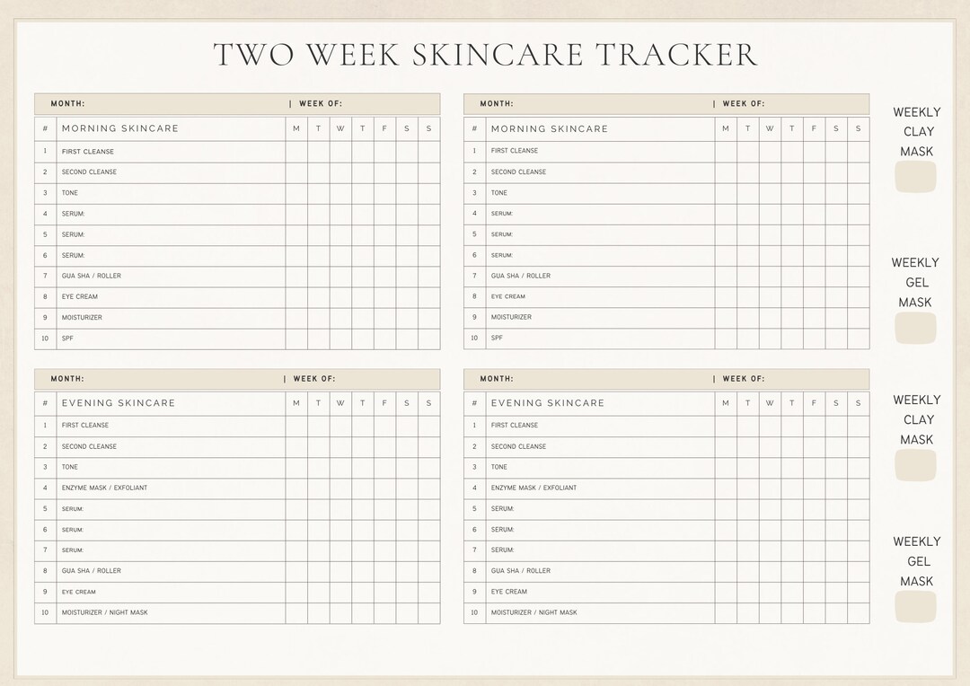 Two Week Digital Skin Care Tracker Chart - Etsy