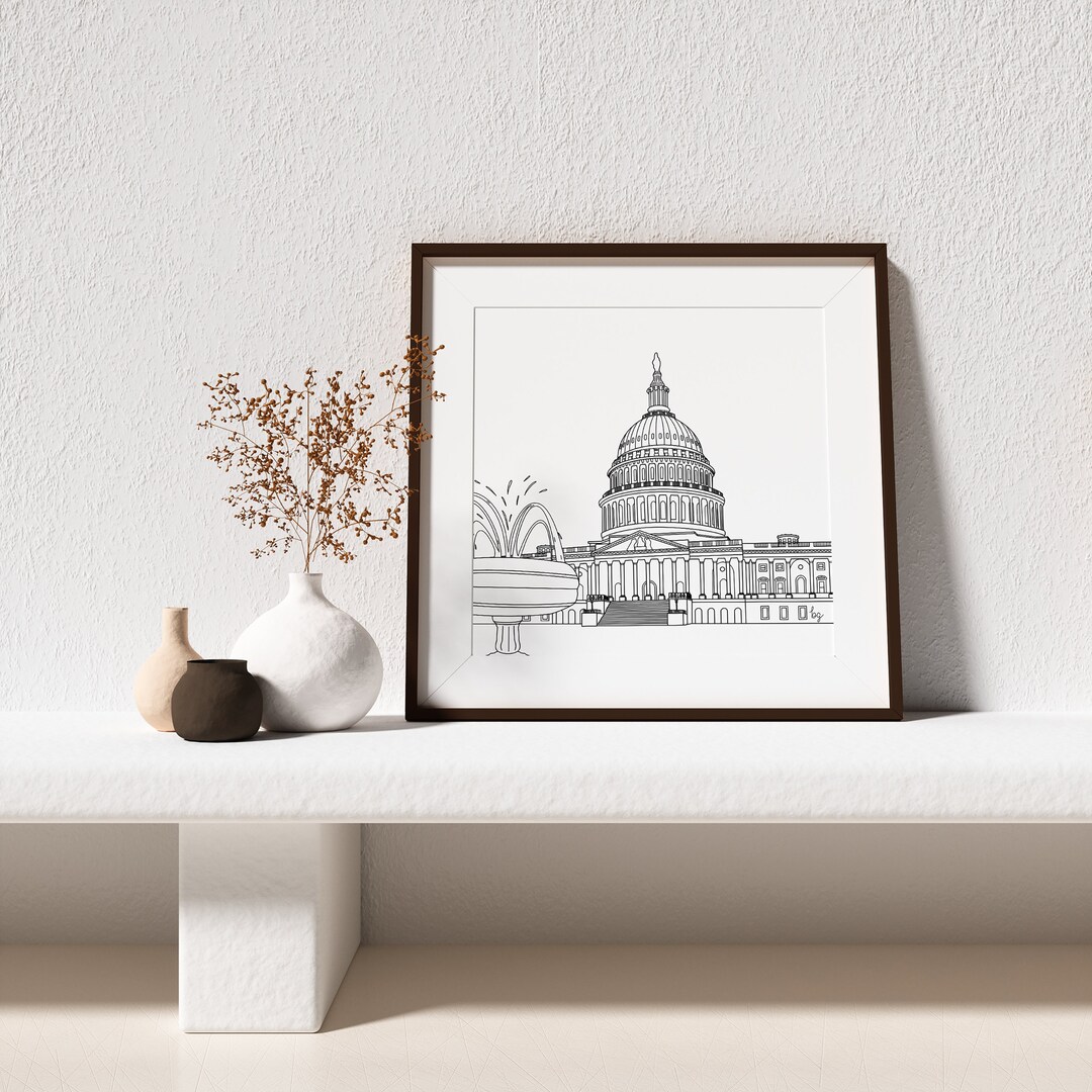 US Capitol Building Washington DC Collection Line Wall Art, 8x8 Print ...