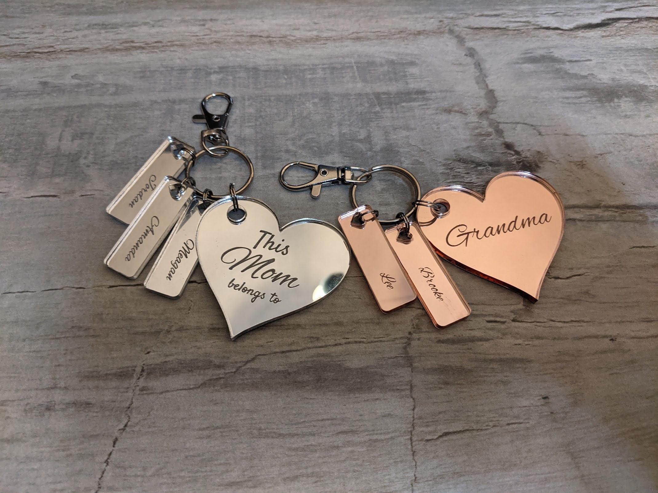 Personalized Heart Mirror Keychain Mom/grandma - Etsy