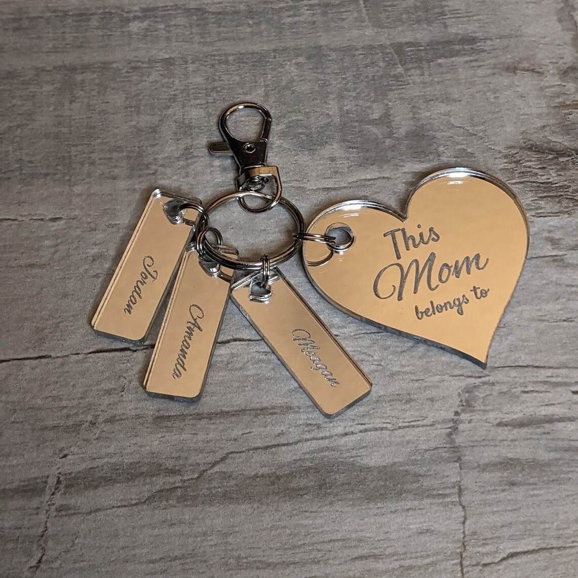 Personalized Heart Mirror Keychain Mom/grandma - Etsy