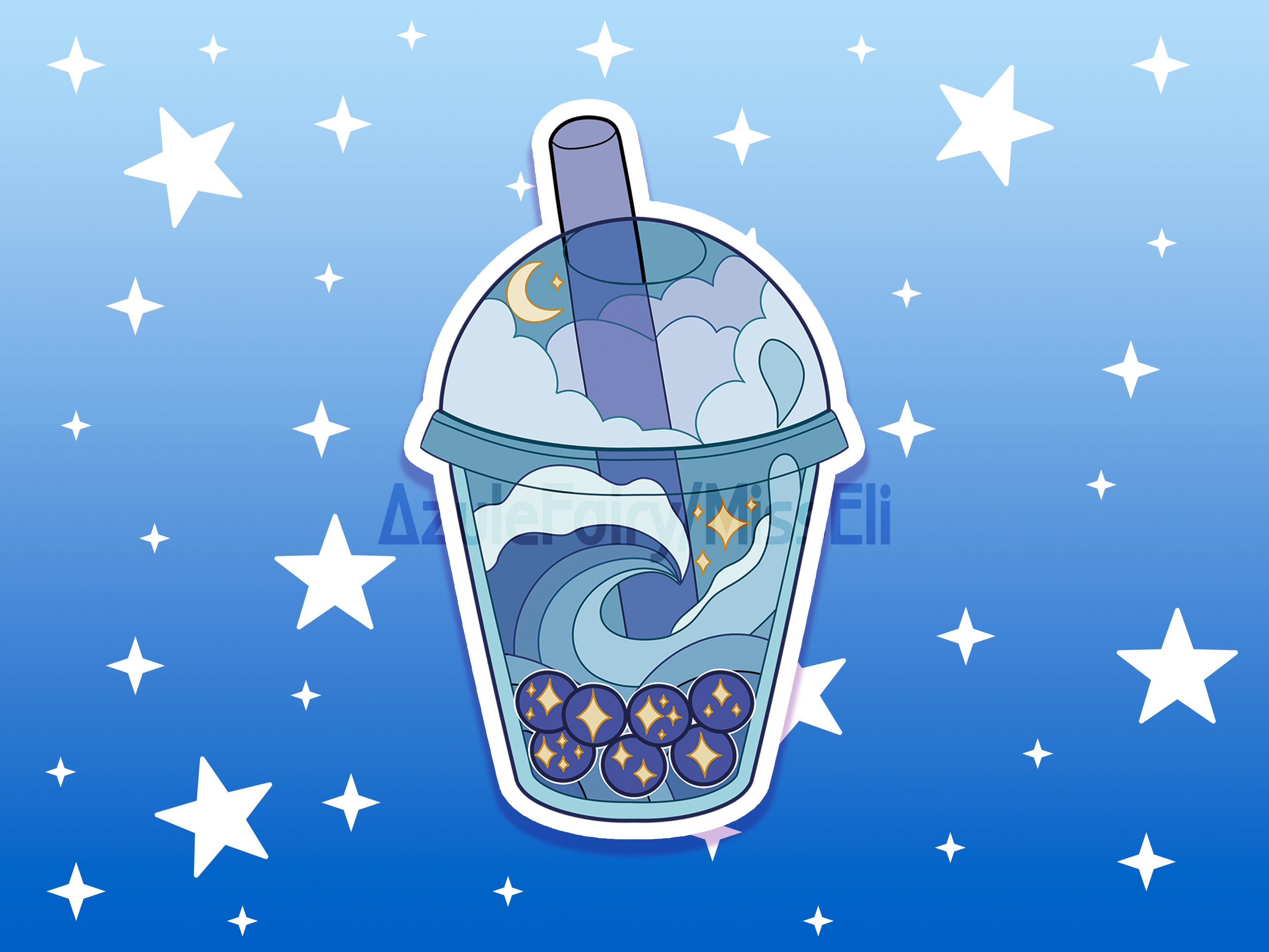 Ocean Boba Stickers Drink Stickers, Kawaii Stickers, Cute Stickers ...