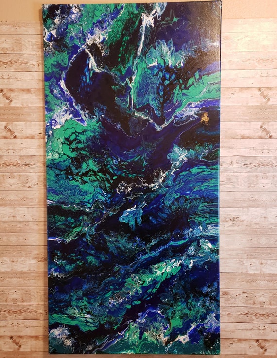 Acrylic Pour Painting Into the Deep Blue - Etsy