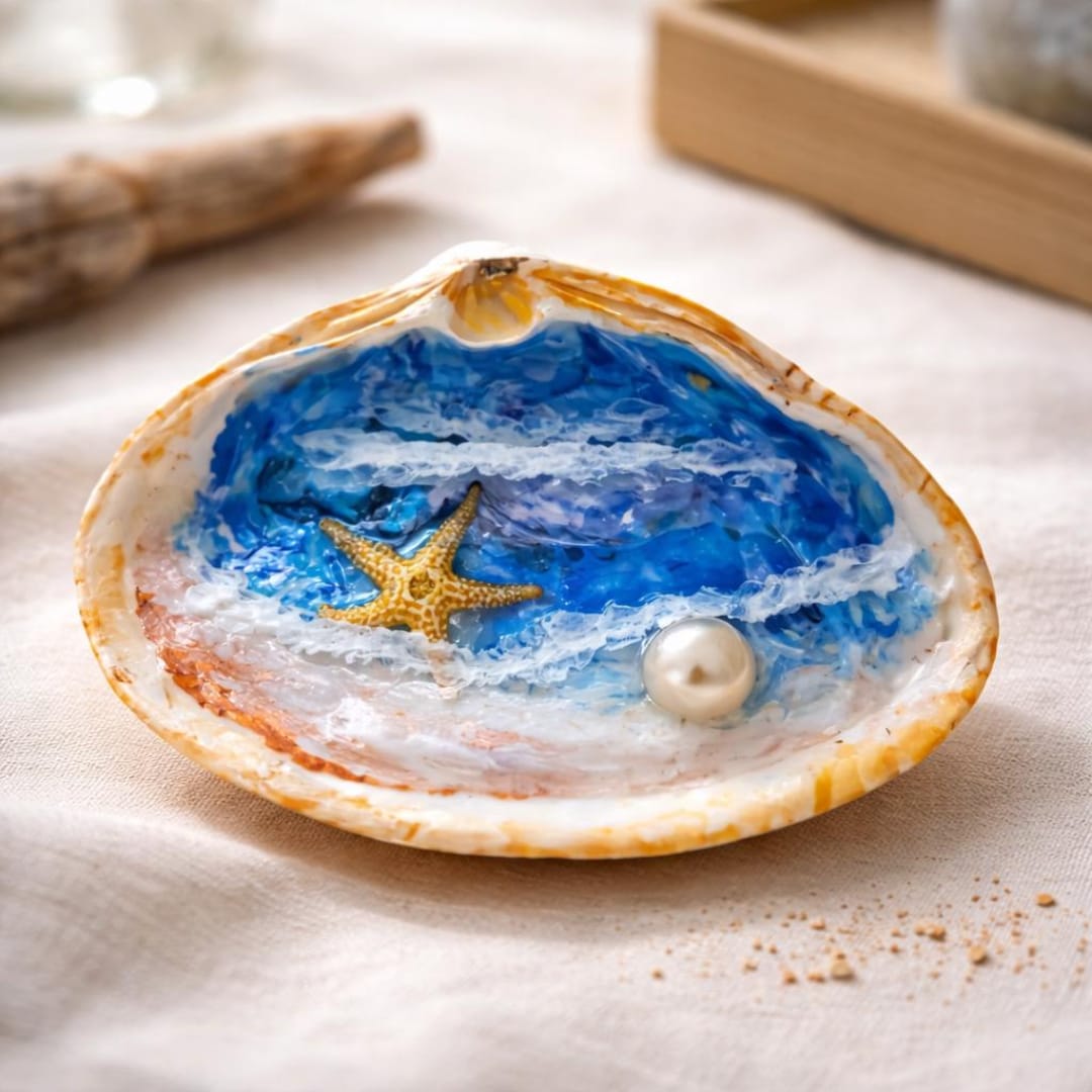 Hand Painted Seashell Art – Mini Ocean Scene With Starfish, Pearl ...