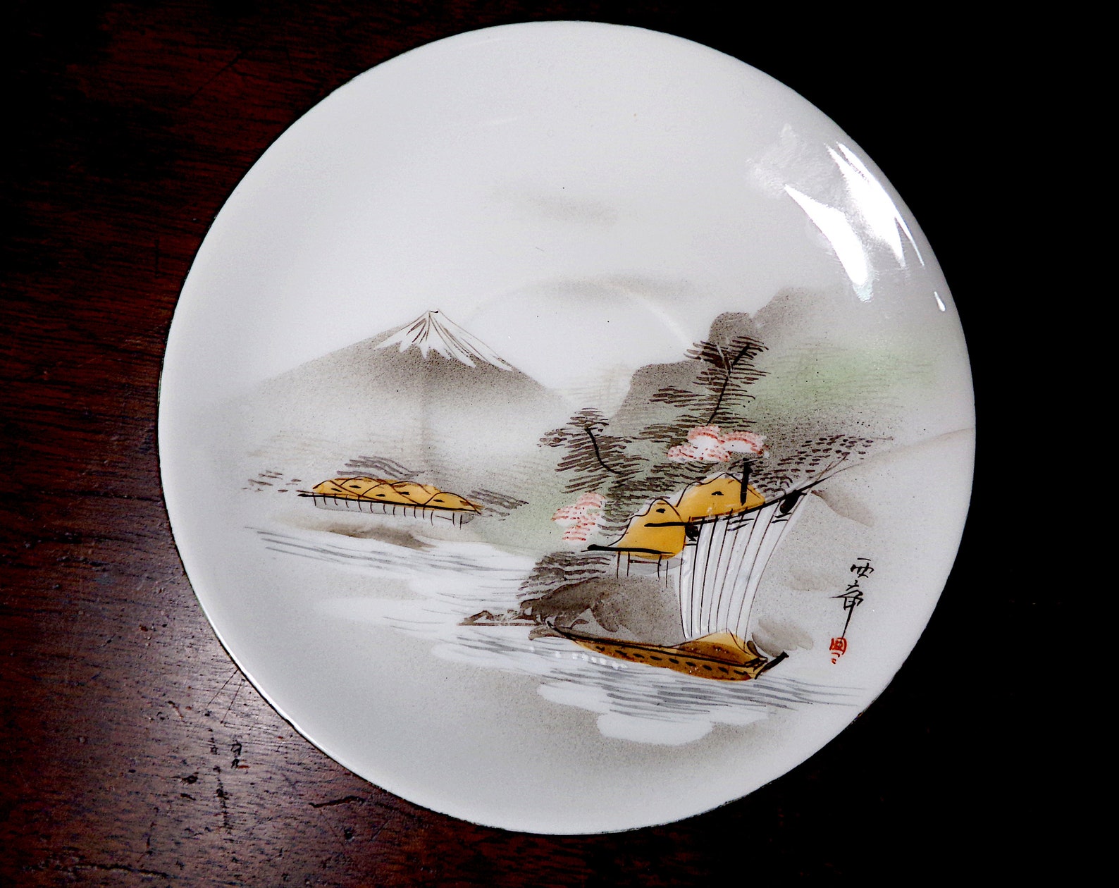 Vintage Japan Mt. Fuji Boat Hand Painted Boat Scene on Porcelain Tea ...