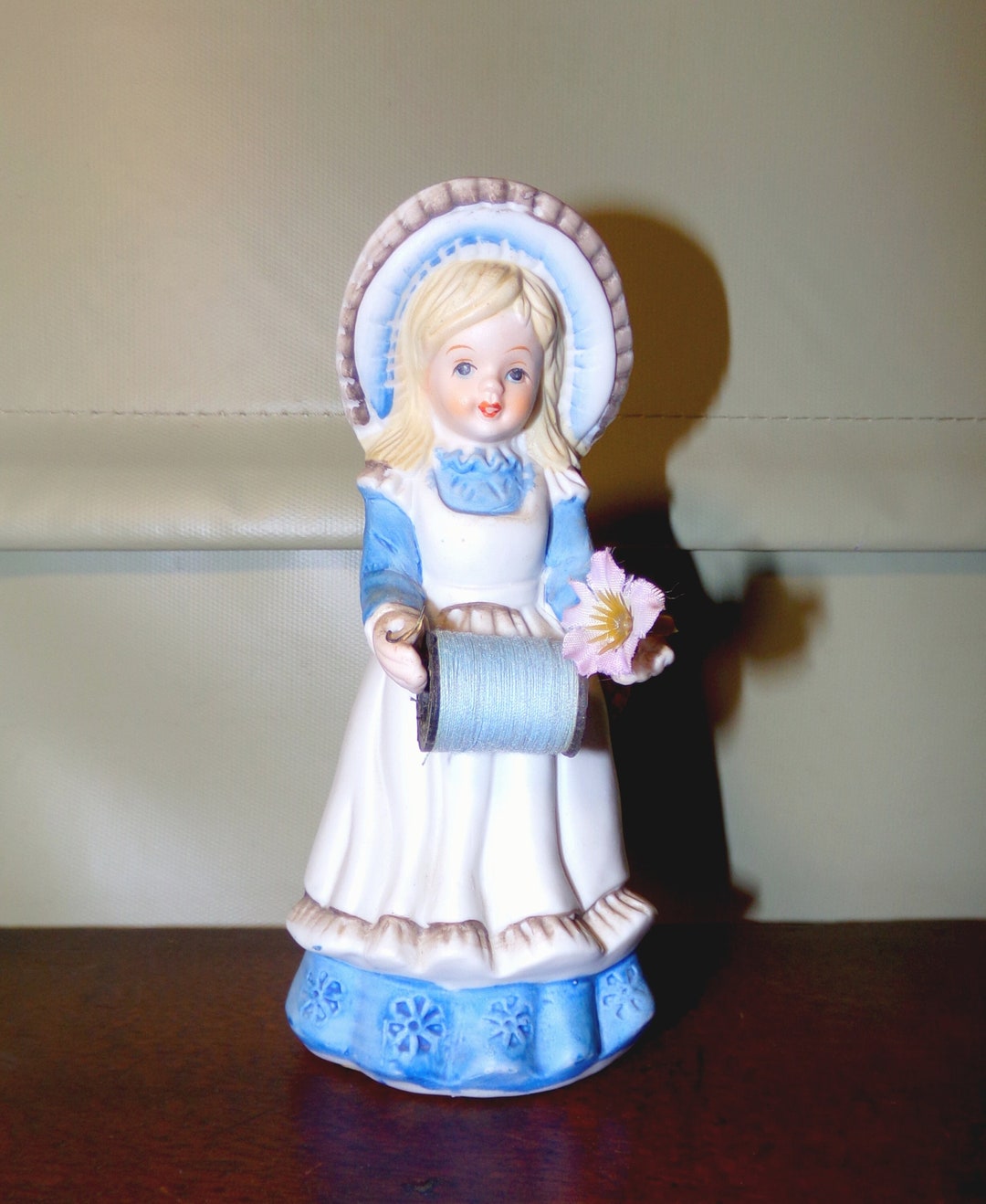 Vintage Porcelain Sewing Girl Thread & Scissor Holder, Home Decor ...
