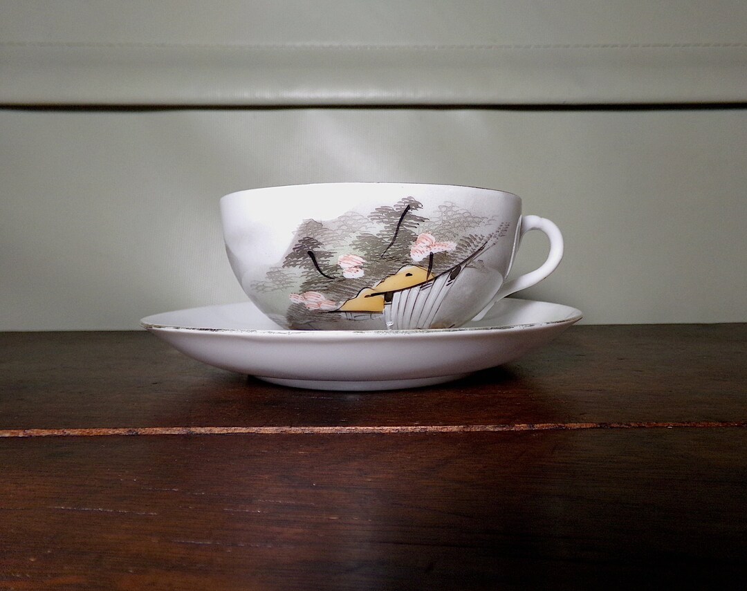 Vintage Japan Mt. Fuji Boat Hand Painted Boat Scene on Porcelain Tea ...