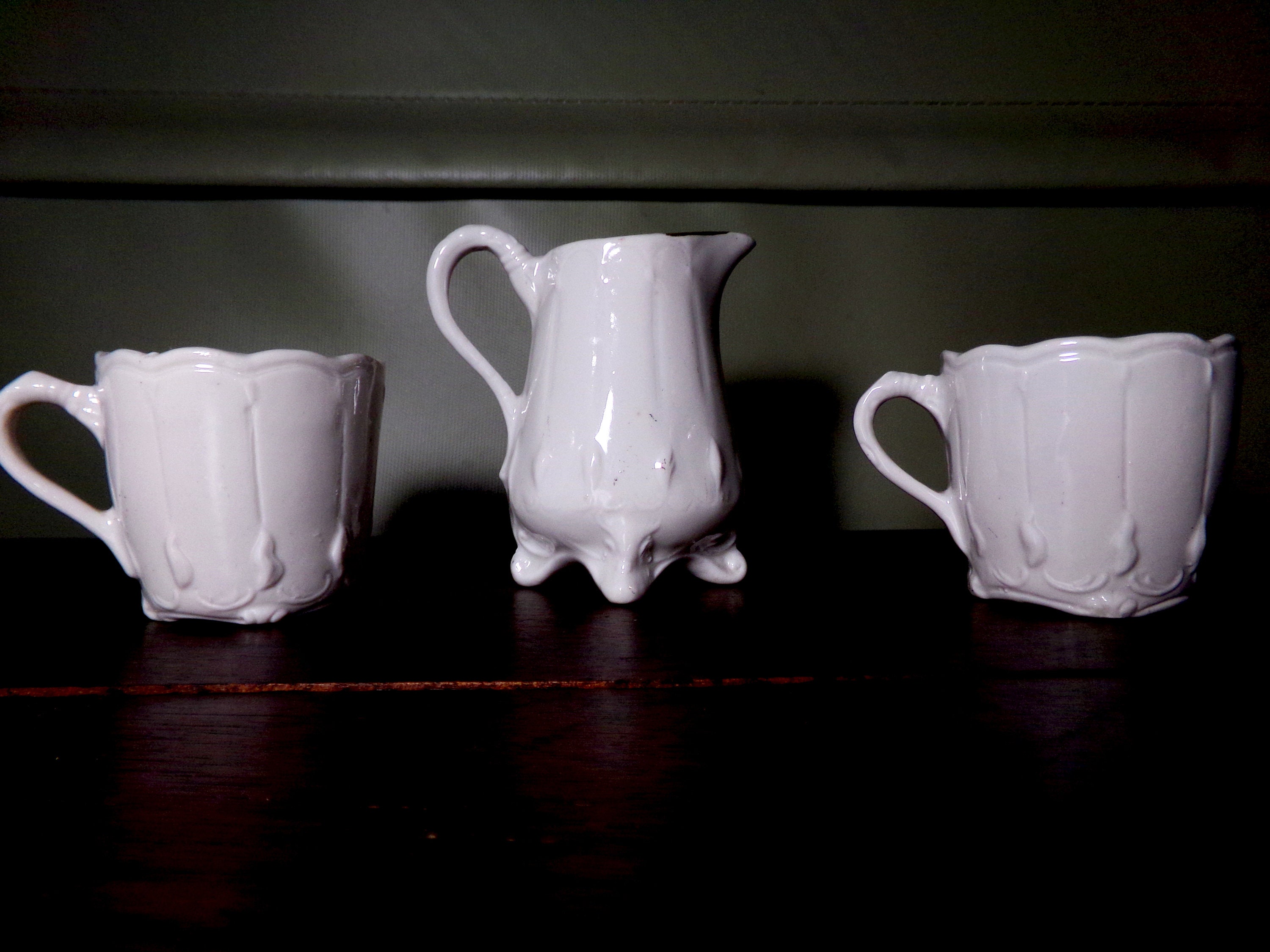 Antique Miniature Tea Cups & Creamer Pitcher, Hand Painted, Daisy ...