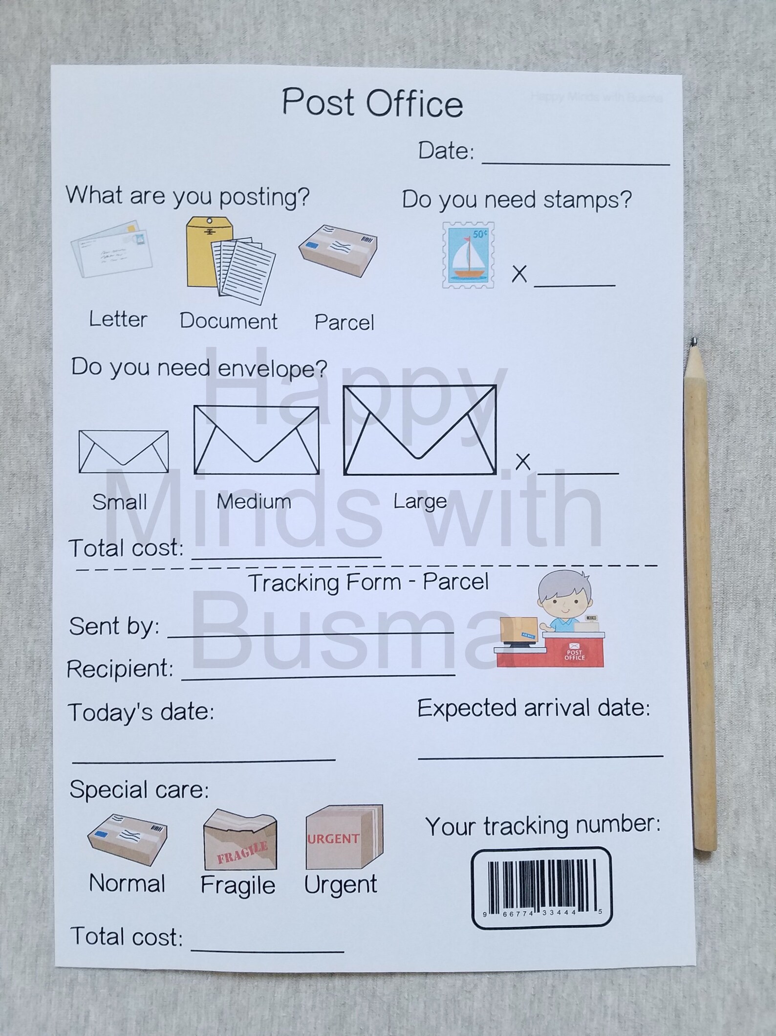 English | Pretend Play Post Office | Printable Kids Activities ...