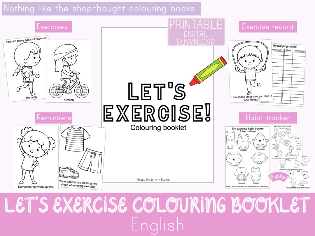 Let's Exercise Colouring Book (ENGLISH) | Kids Birthday Party Favours ...