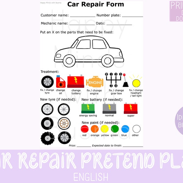 Car Pretend Play Printable - Etsy