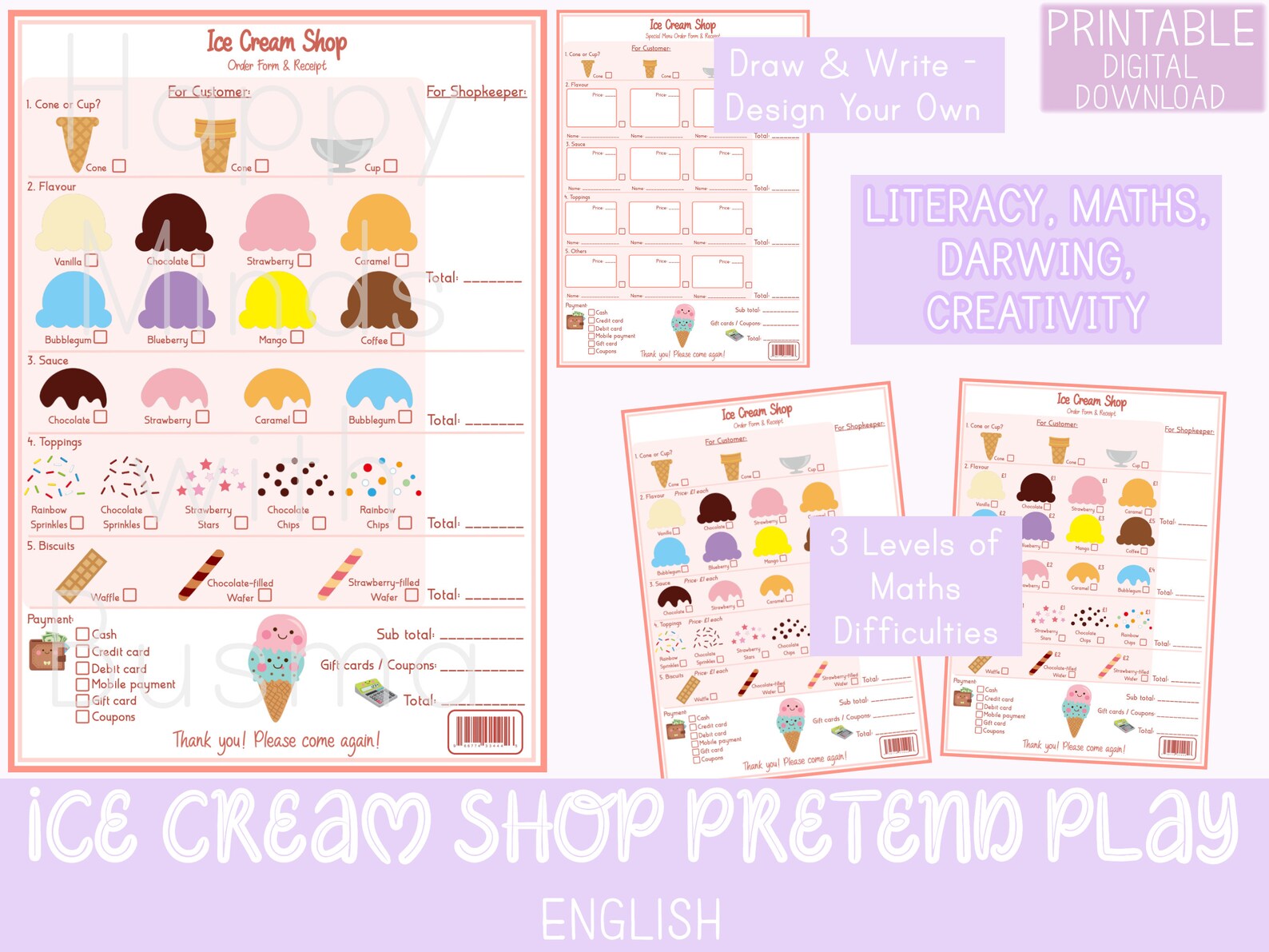 English | Pretend Play Ice Cream Shop | Printable Kids Activities ...