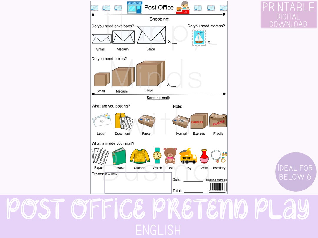 English | Pretend Play Post Office | Printable Kids Activities ...