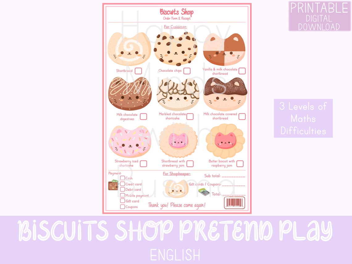 English Pretend Play Biscuits Shop Printable Kids Activities Preschool ...
