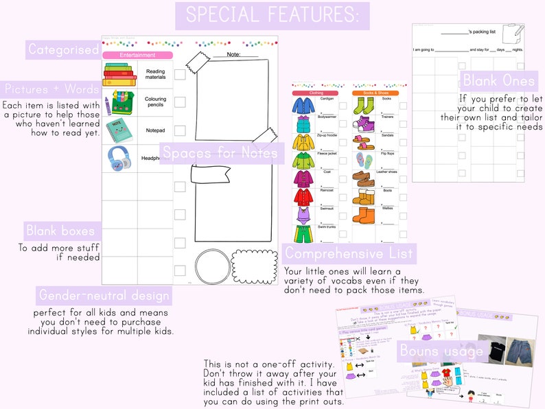 English | Kids Holiday Vacation Travel Packing List for Boys and Girls ...