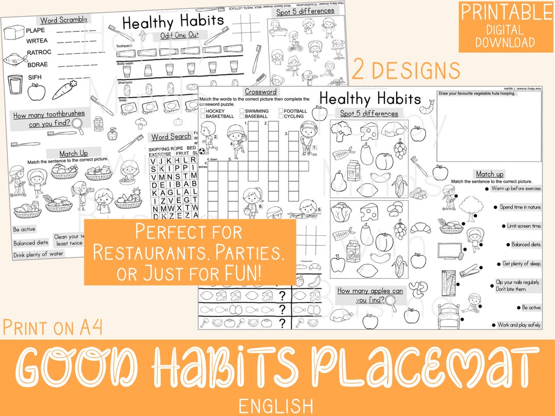 Good Habit | Restaurant Party Placemat | Activity Sheet | Colouring ...