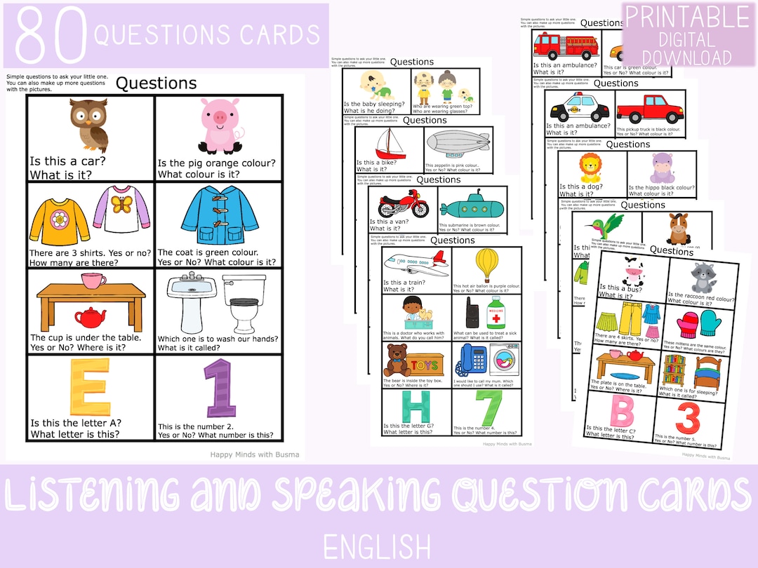 English Listening and Speaking Question Prompt Cards - Etsy