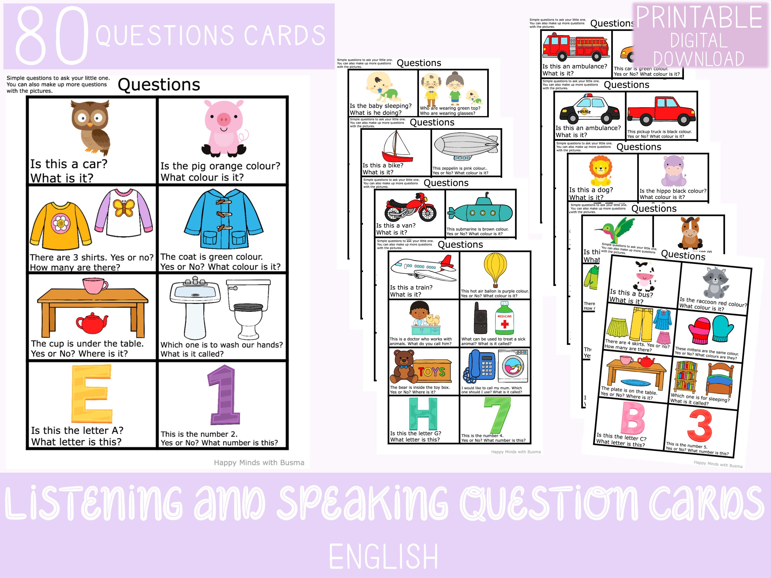 English Listening and Speaking Question Prompt Cards - Etsy