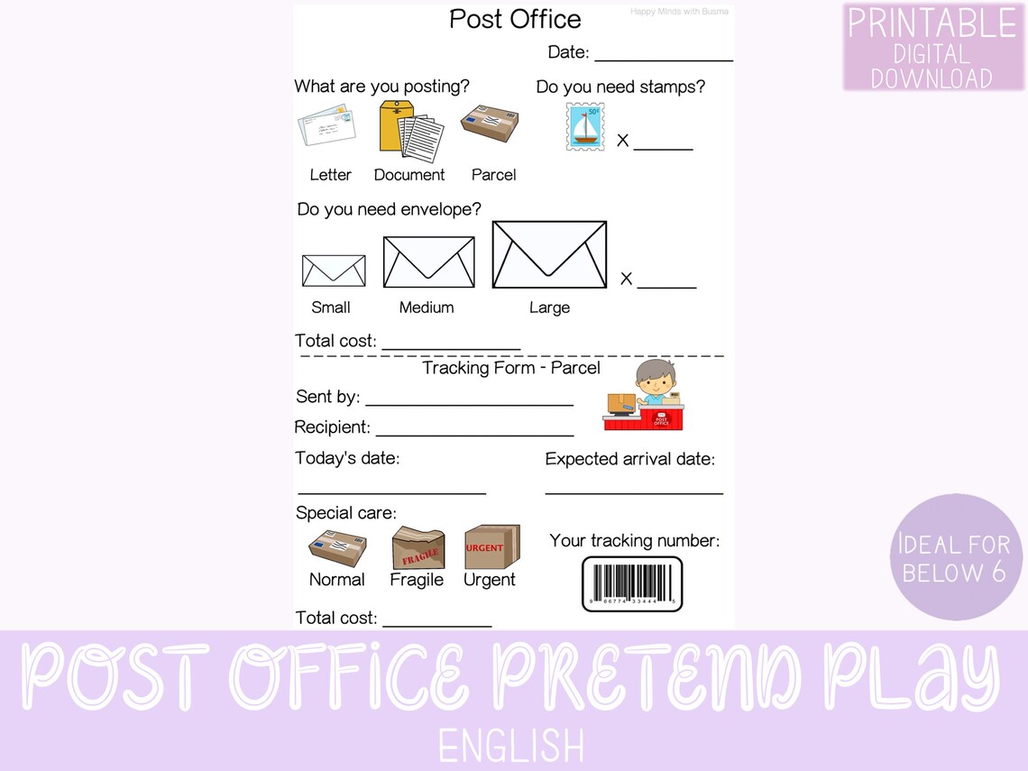 English | Pretend Play Post Office | Printable Kids Activities ...