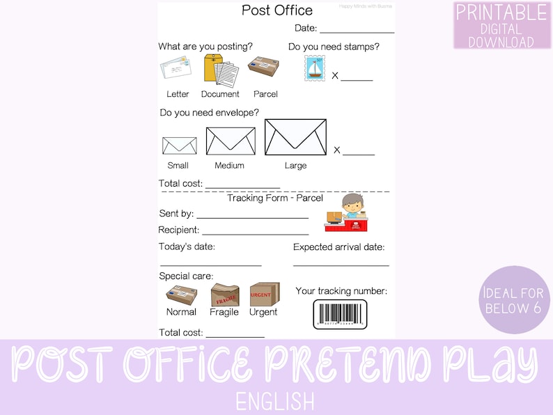 English | Pretend Play Post Office | Printable Kids Activities ...