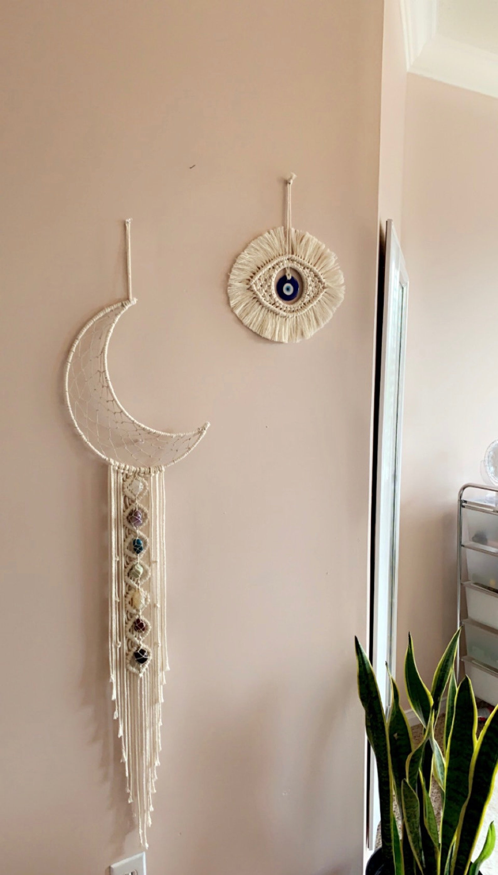 Moon Crystal Wall Hanging Macrame Crystal Wall Decor Rainbow | Etsy