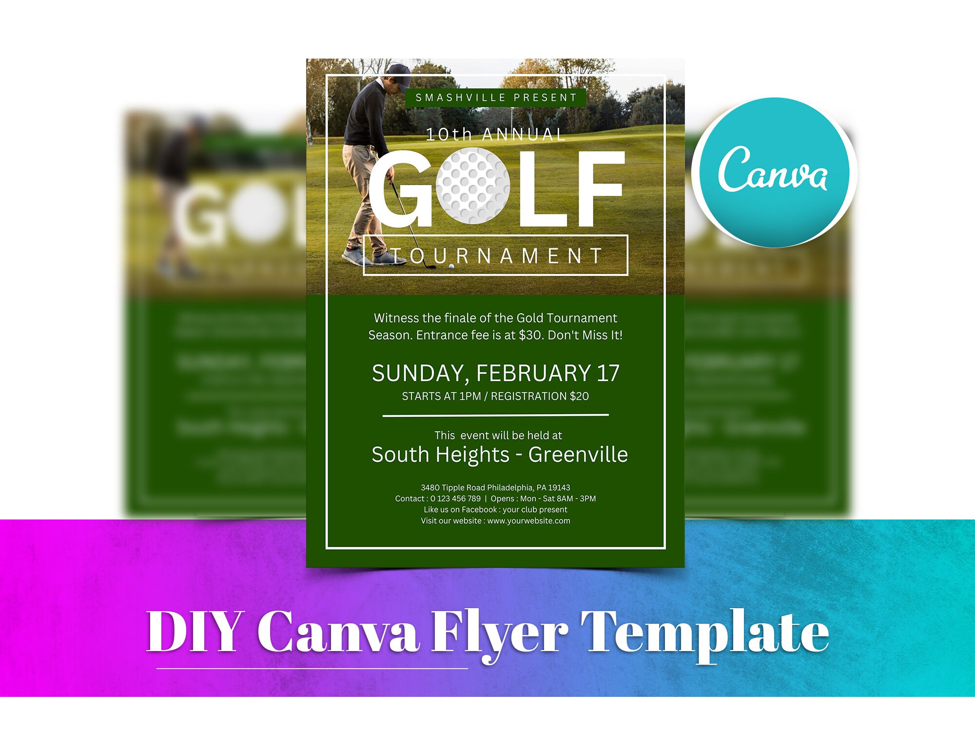 Golf Flyer, Golf Club Template, DIY Canva Golf Match Poster Template ...