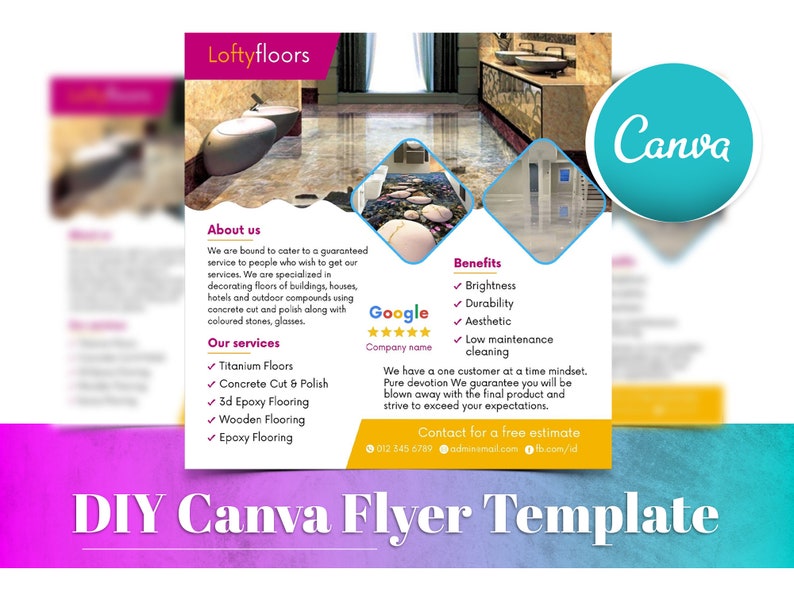 Epoxy Flooring Flyer, DIY Canva Flooring Service Template, Editable ...