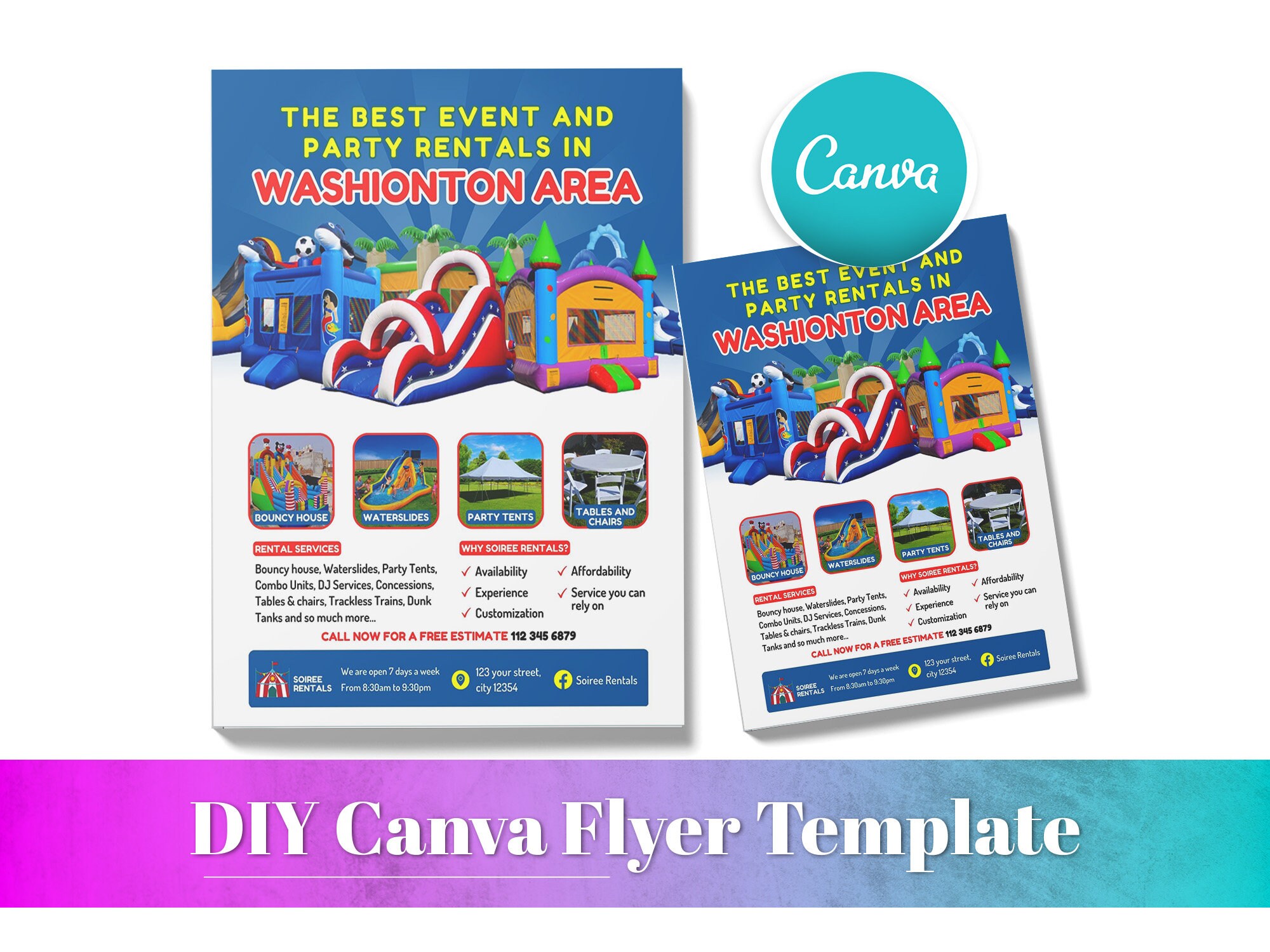 Party Rental Flyer, Editable Flyer Design, DIY Canva Poster Template ...