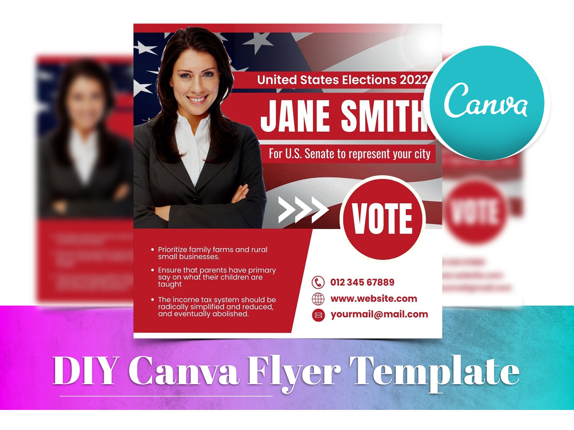 Election Flyer, Printable Election Card Design, DIY Canva Election ...