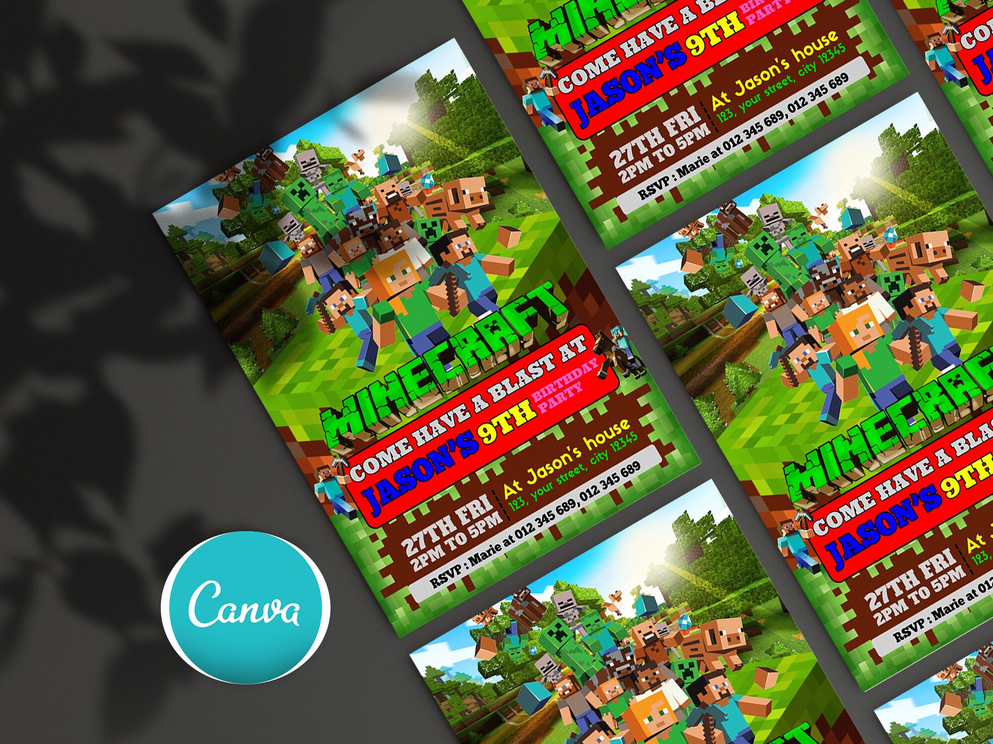Minecraft Birthday Invitation DIY Canva Birthday Invitation - Etsy