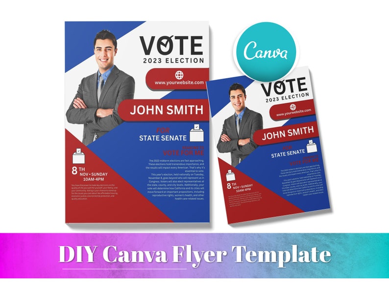 Election Flyer, Printable Election Card Design, DIY Canva Election ...