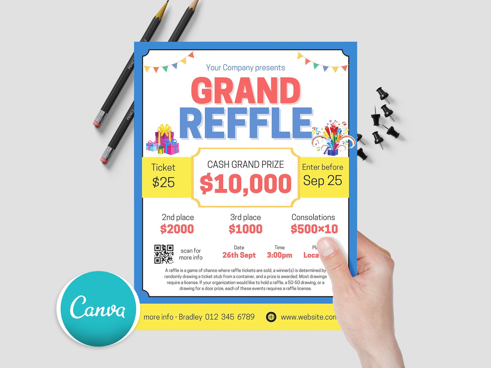 Raffle Flyer, Raffle Contest, Editable Flyer Design, DIY Canva Poster ...