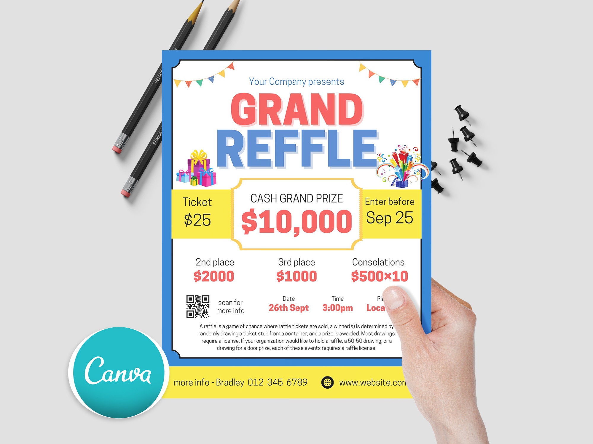Raffle Flyer, Raffle Contest, Editable Flyer Design, DIY Canva Poster ...