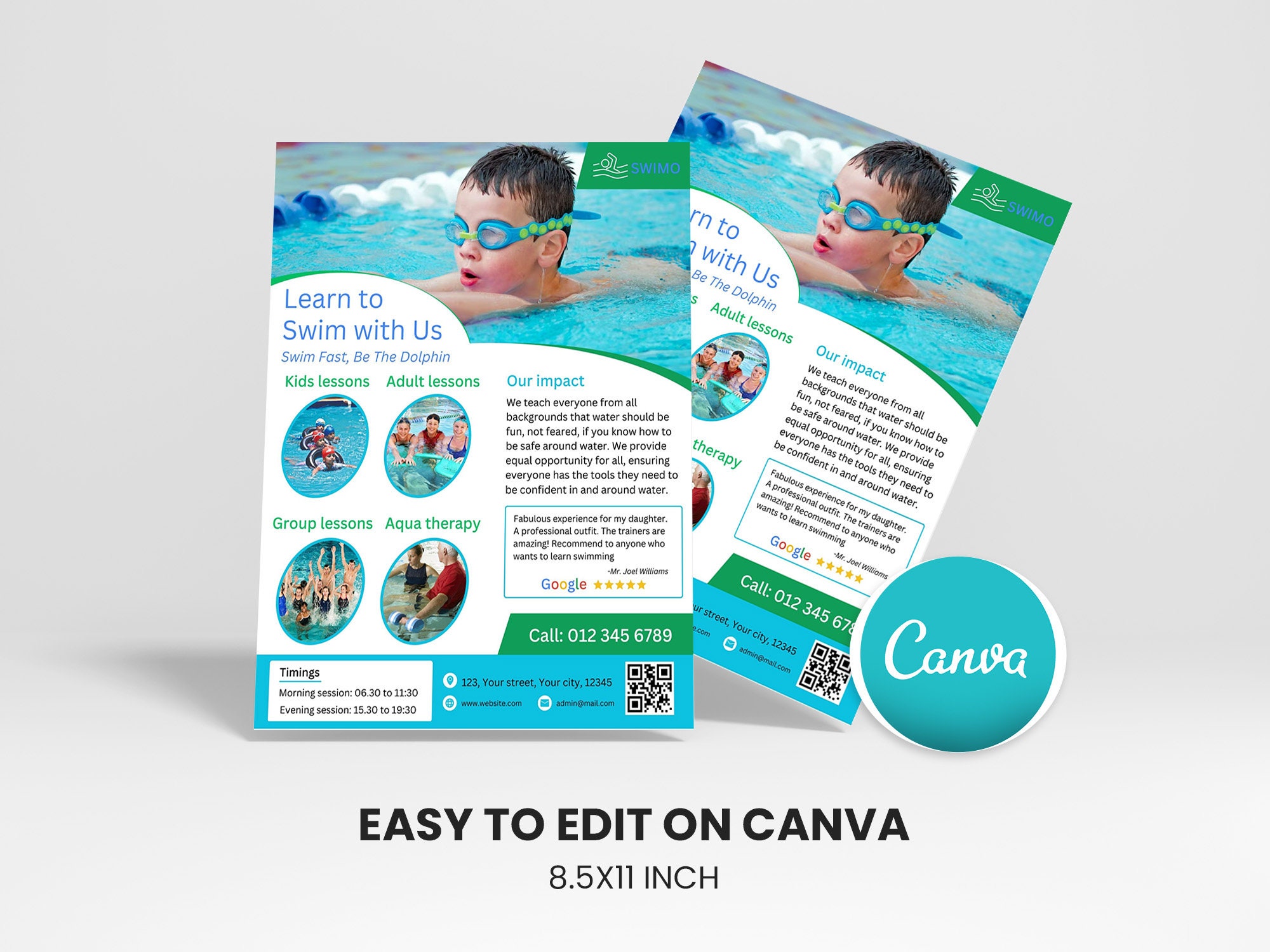 Swimming Lessons Flyer, Editable Flyer , Canva Template, Swimming ...