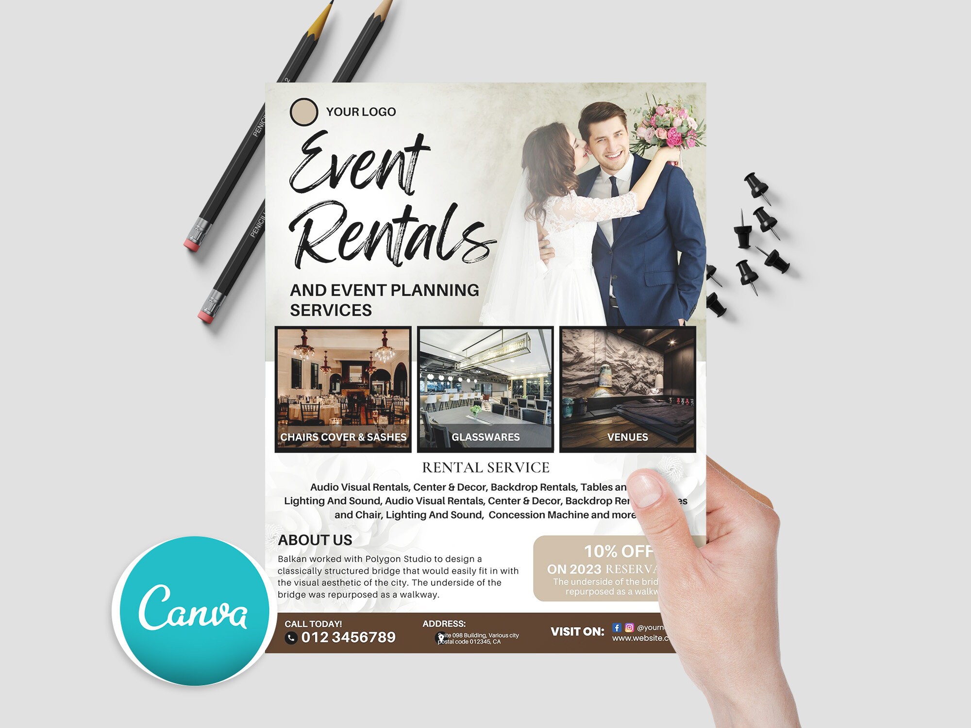 Wedding Venue Flyer, Event Venue, Editable Flyer Design, DIY Canva ...