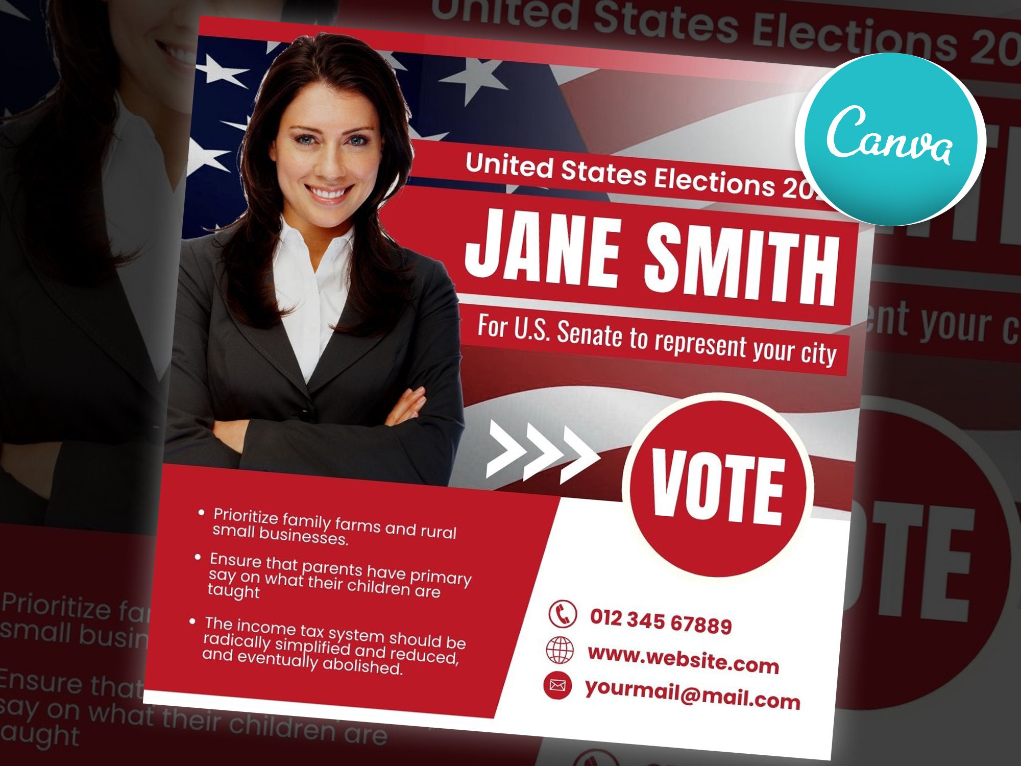Election Flyer, Printable Election Card Design, DIY Canva Election ...